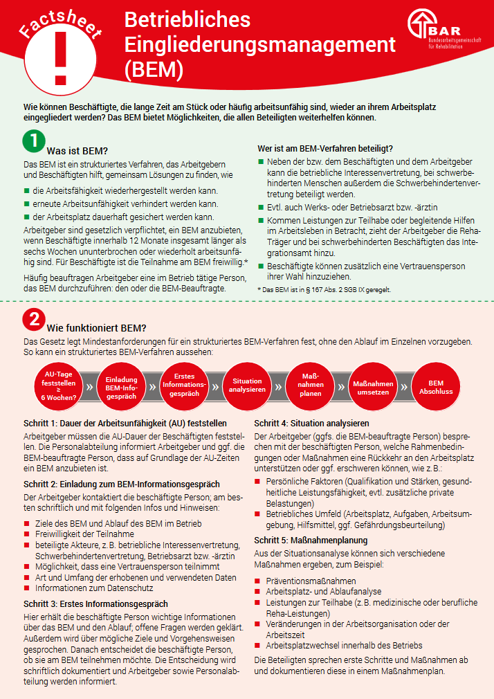 BAR e.V.: Factsheet: Betriebliches Eingliederungsmanagement (BEM)